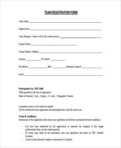 FREE 11+ Team Registration Form Samples, PDF, MS Word, Google Docs