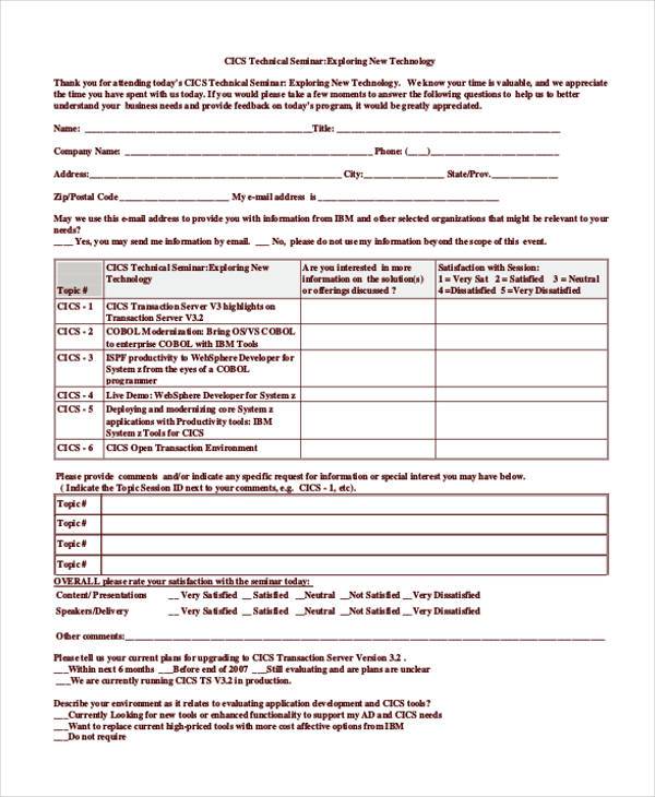 FREE 8+ Sample Seminar Feedback Forms in PDF | MS Word