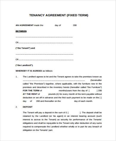 FREE 9+ Sample Tenant Agreement Forms in PDF | MS Word