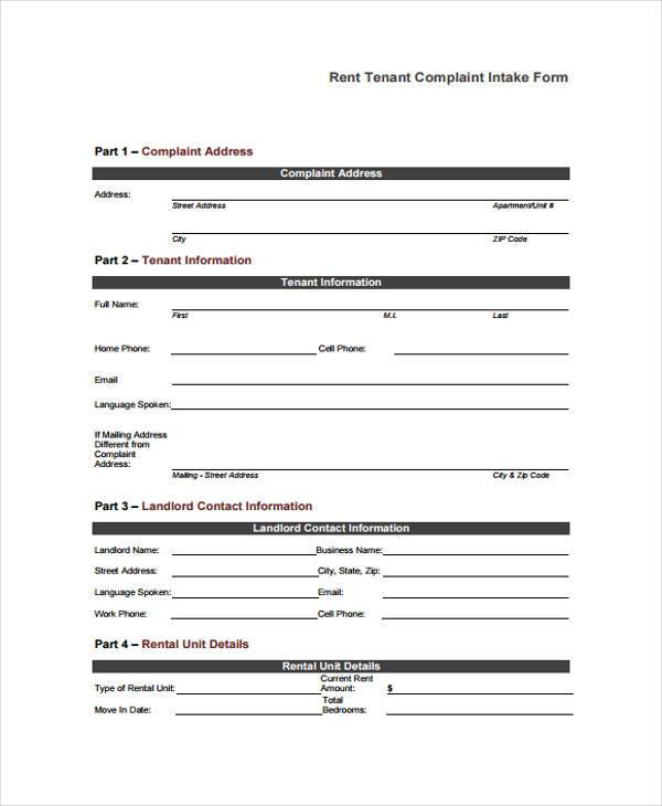 FREE 8+ Sample Tenant Complaint Forms in PDF | MS Word