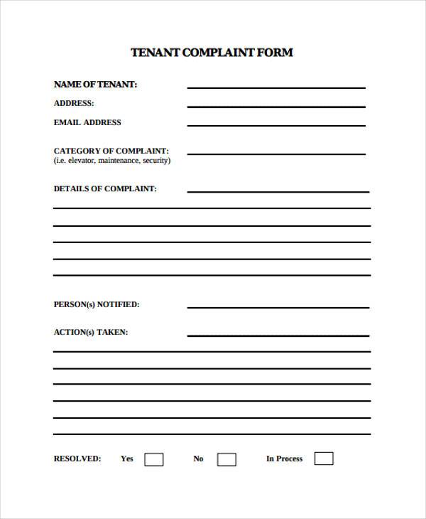 FREE 8+ Sample Tenant Complaint Forms in PDF | MS Word
