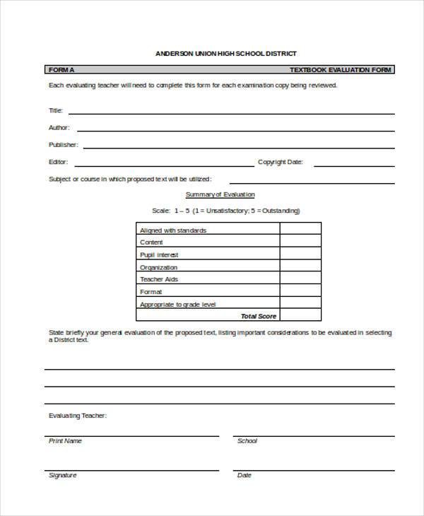 FREE 7+ Sample Textbook Evaluation Forms in PDF | MS Word