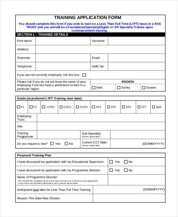 FREE 7 Sample Training Application Forms In PDF MS Word
