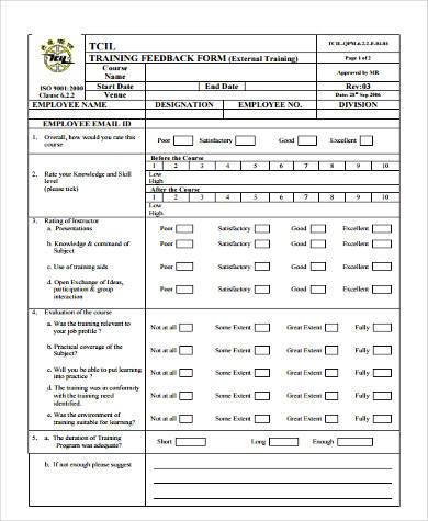 FREE 12+ Training Feedback Form Samples, PDF, MS Word, Excel