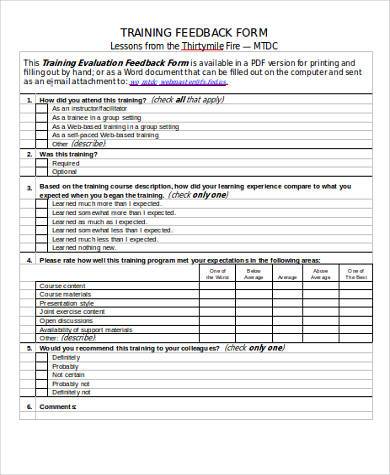 FREE 12+ Training Feedback Form Samples, PDF, MS Word, Excel