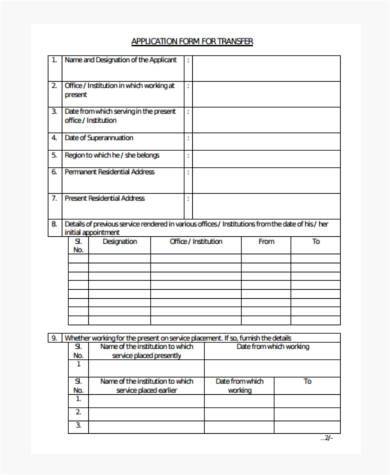 FREE 9+ Sample Transfer Application Forms in PDF | MS Word | Excel