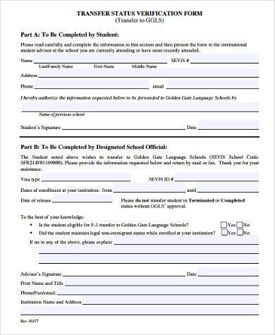FREE 8+ Sample Transfer Verification Forms in PDF | MS Word