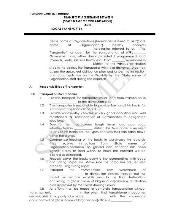 FREE 12+ Transportation Contract Form Samples, PDF, MS Word, Google Docs