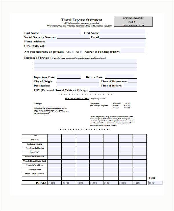 FREE 7+ Sample Expense Statement Forms in PDF | MS Word