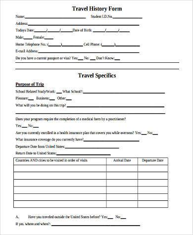 FREE 9+ Sample Travel History Forms in PDF | MS Word
