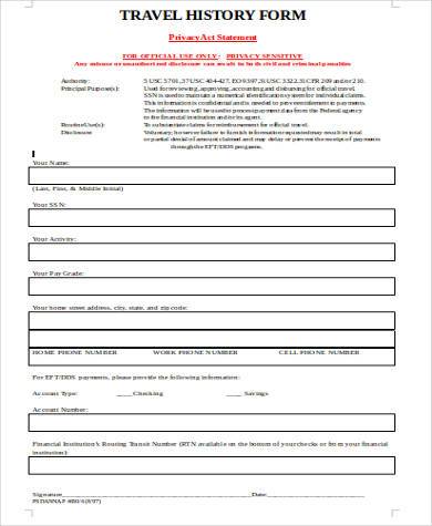 FREE 9+ Sample Travel History Forms in PDF | MS Word