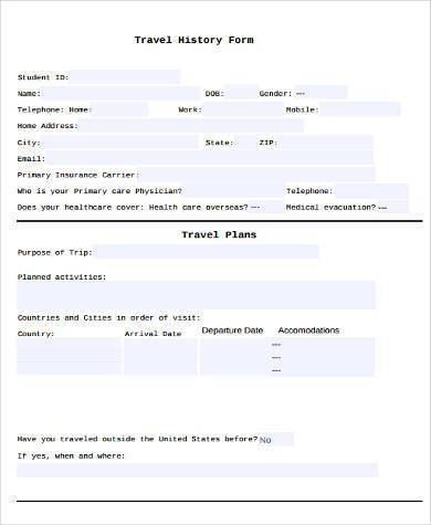 FREE 9+ Sample Travel History Forms in PDF | MS Word