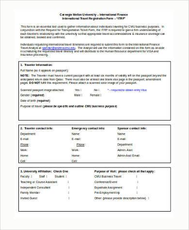 FREE 8+ Sample Travel Registration Forms in PDF | MS Word