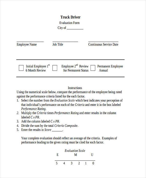 FREE 13+ Driver Evaluation Form Samples, PDF, MS Word, Google Docs