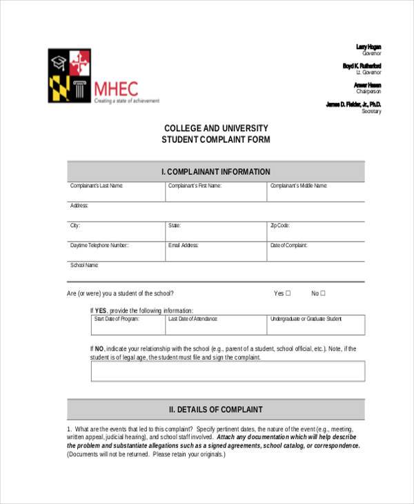 FREE 8+ Student Complaint Forms in PDF | MS Word | Excel