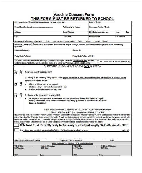 FREE 7+ Sample Vaccine Consent Forms in PDF | MS Word
