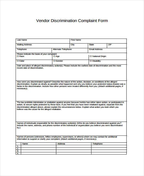 FREE 8+ Sample Vendor Complaint Forms in PDF | MS Word