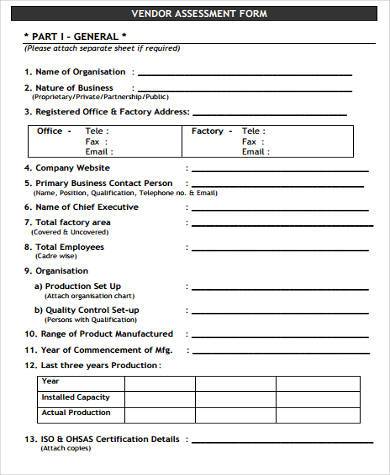 FREE 10+ Sample Vendor Assessment Forms in PDF | MS Word | Excel