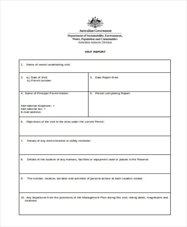 FREE 13 Visit Report Form Samples PDF MS Word Google Docs