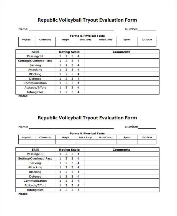 FREE 12+ Volleyball Evaluation Form Samples, PDF, MS Word, Google Docs