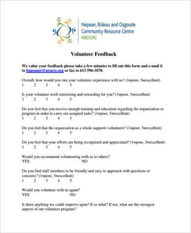 FREE 7+ Sample Volunteer Feedback Forms in PDF | MS Word