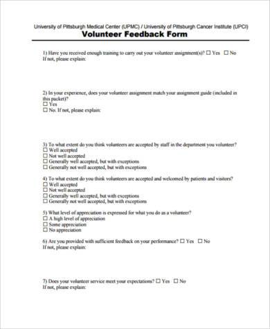 FREE 7+ Sample Volunteer Feedback Forms in PDF | MS Word