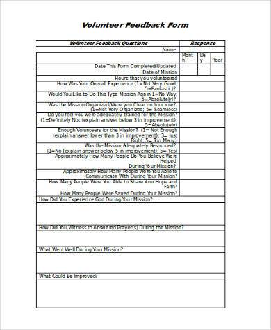 FREE 7+ Sample Volunteer Feedback Forms in PDF | MS Word