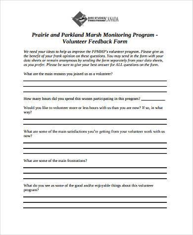 FREE 7+ Sample Volunteer Feedback Forms in PDF | MS Word
