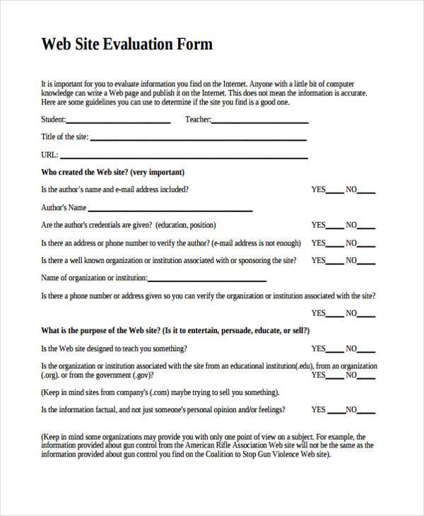 FREE 8 Website Evaluation Forms In PDF MS Word