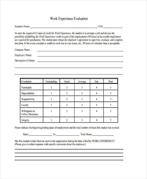 FREE 7+ Work Evaluation Form Samples in PDF