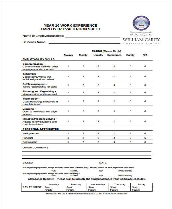 FREE 10+ Employer Evaluation Forms in PDF | Excel | MS Word