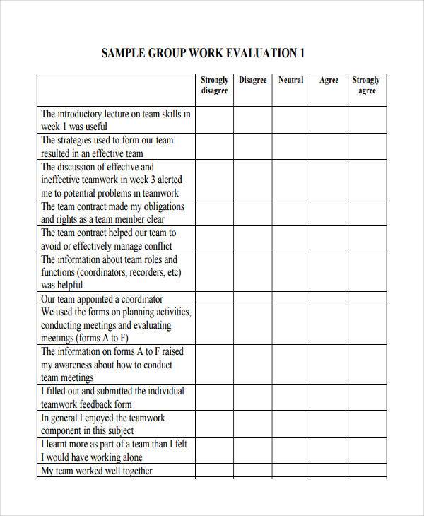 FREE 11+ Group Evaluation Forms in PDF | MS Word | Excel