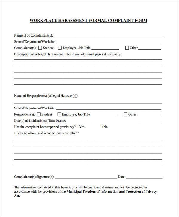 FREE 8+ Sample Workplace Complaint Forms in PDF | MS Word