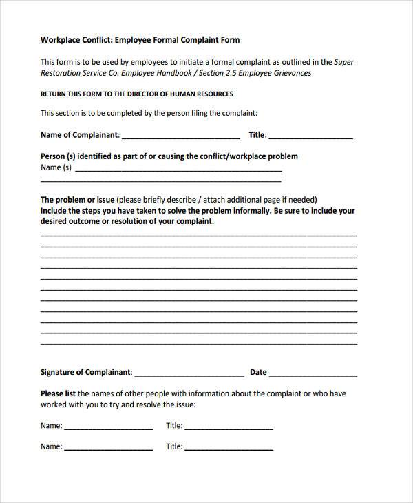 FREE 8+ Sample Workplace Complaint Forms in PDF | MS Word