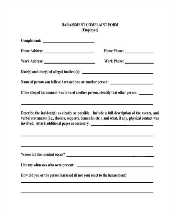 FREE 8+ Sample Workplace Complaint Forms in PDF | MS Word