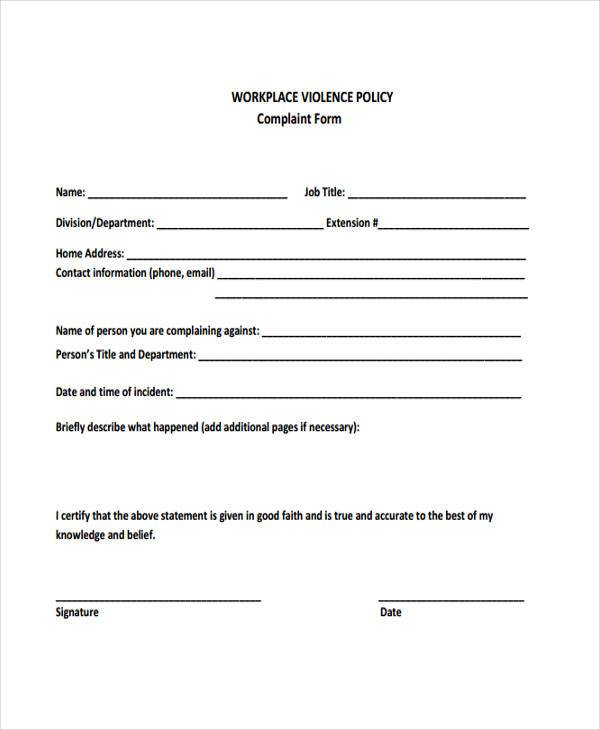 FREE 8+ Sample Workplace Complaint Forms in PDF | MS Word