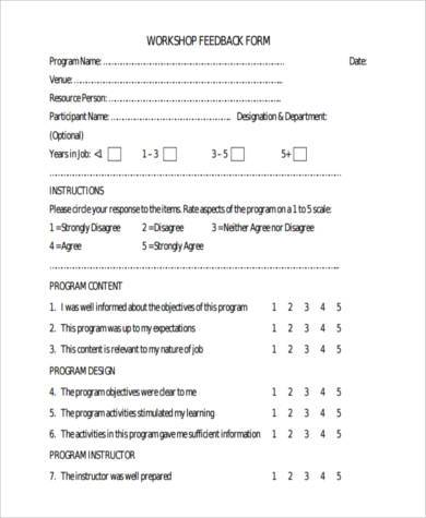 FREE 9+ Workshop Feedback Forms & Samples in PDF | MS Word