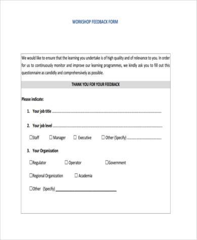 FREE 9+ Workshop Feedback Forms & Samples in PDF | MS Word