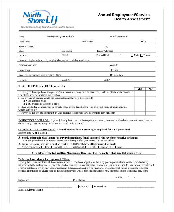 FREE 42+ Health Assessment Form Samples, PDF, MS Word, Google Docs