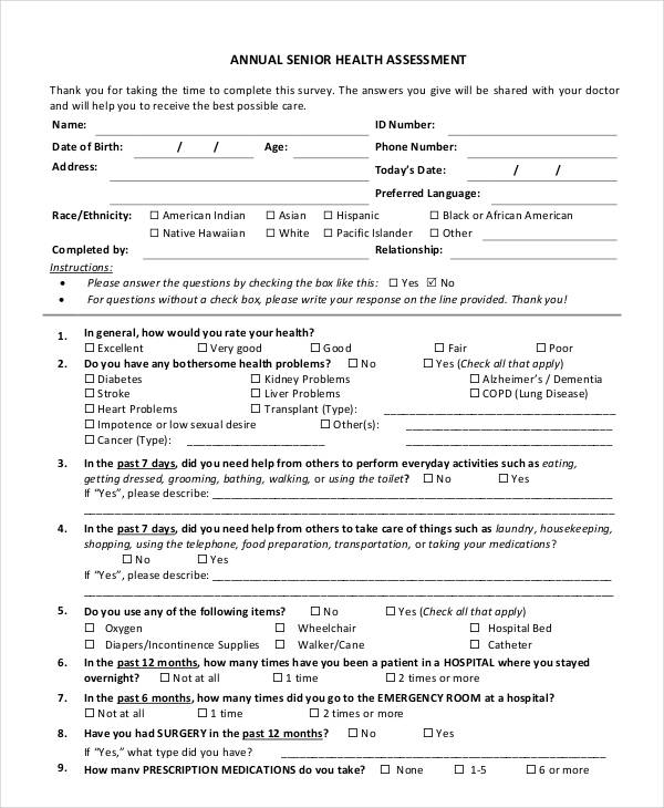 FREE 42+ Health Assessment Form Samples, PDF, MS Word, Google Docs