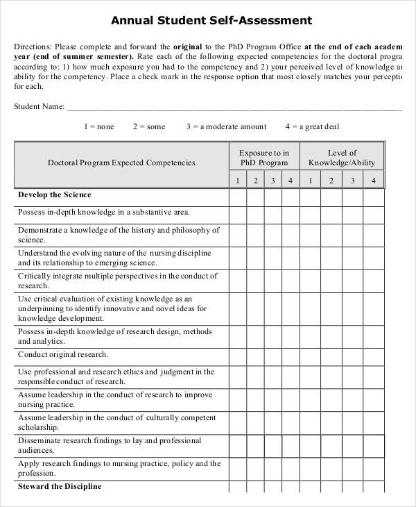 Free 9 Self Assessment Forms In Pdf Ms Word Excel Riset