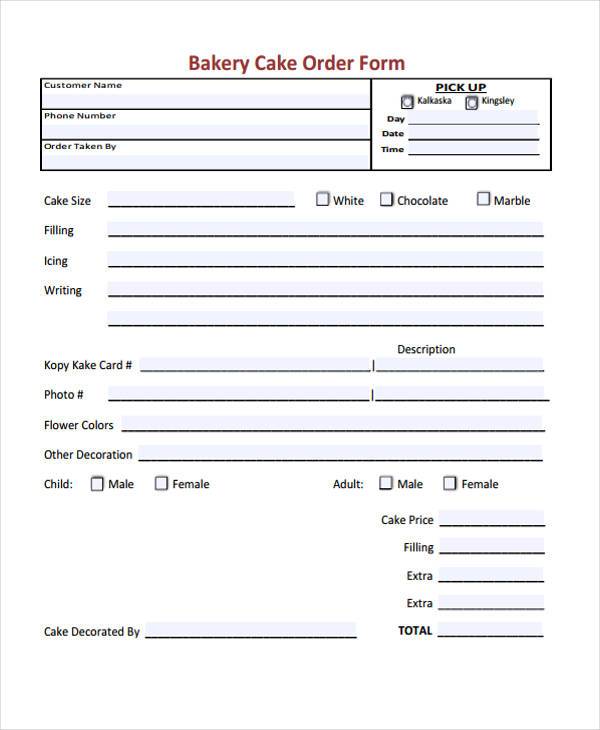 Printable Cake Order Form Template