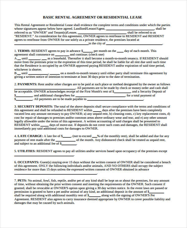 FREE 21 Rental Agreement Forms In PDF