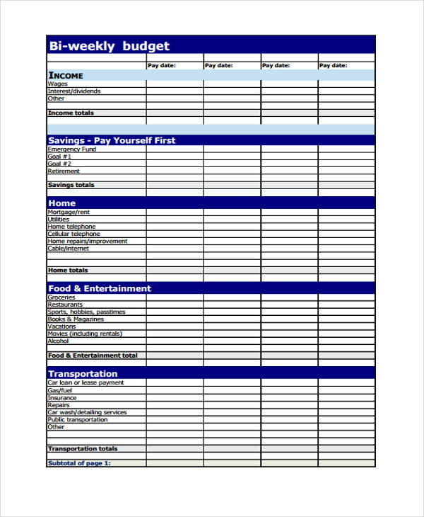 FREE 10+ Weekly Budget Forms in PDF | Excel | MS Word