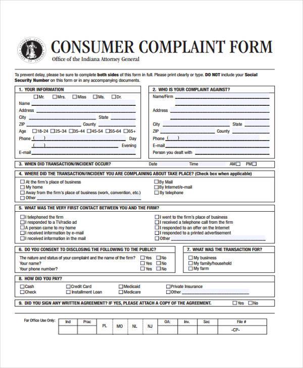 FREE 46+ Complaint Form Samples, PDF, MS Word, Google Docs, Excel