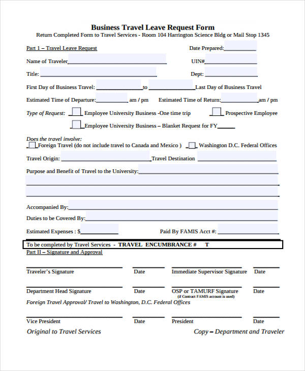 FREE 34 Travel Request Forms In PDF MS Word Excel
