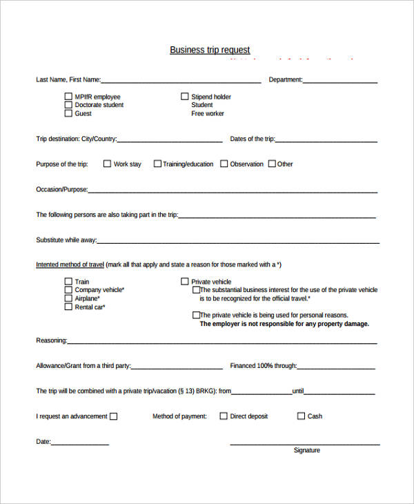 FREE 36+ Travel Request Form Samples, PDF, MS Word, Google Docs, Excel