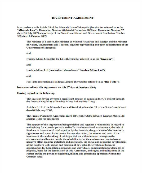 FREE 13+ Investment Agreement Form Samples, PDF, MS Word, Google Docs