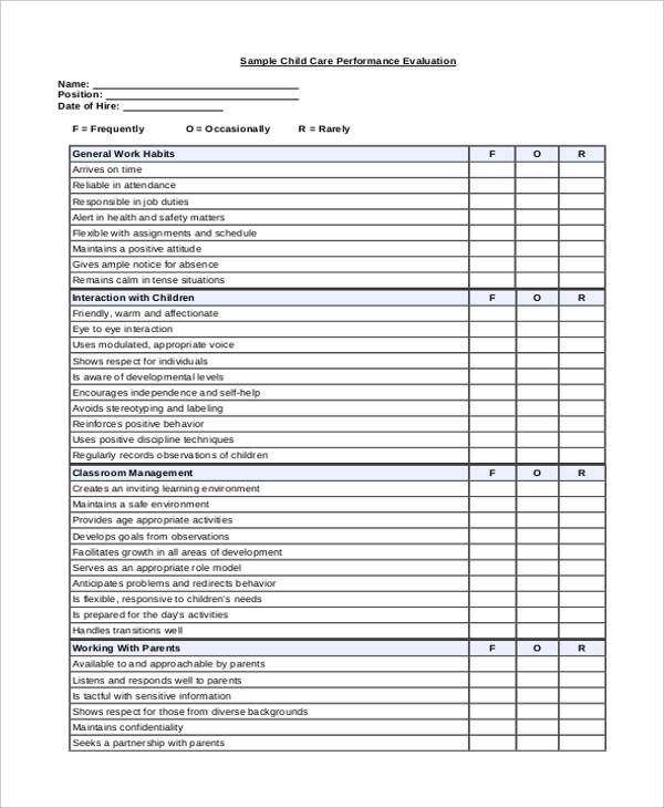 Child Care Staff Evaluation Form Idea Gmpbcdallas