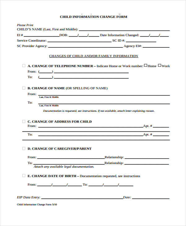 FREE 34+ Change Form Templates in PDF | MS Word | Excel